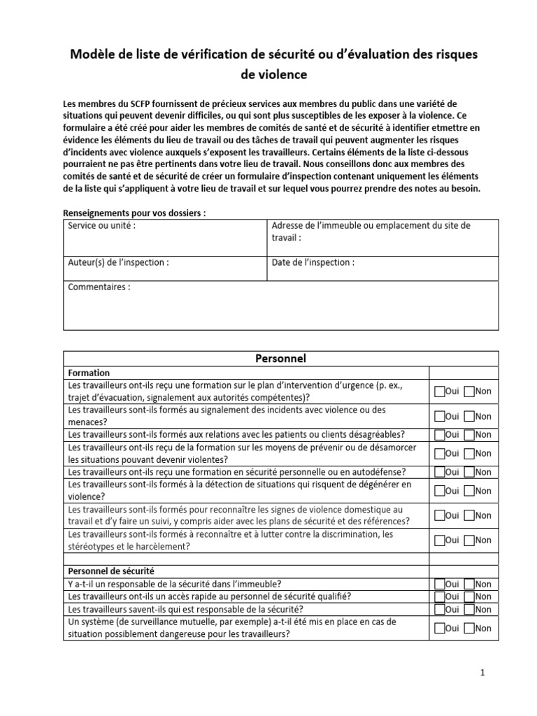 Liste de vérification pour la sécurité au travail | PDF | Sécurité ...