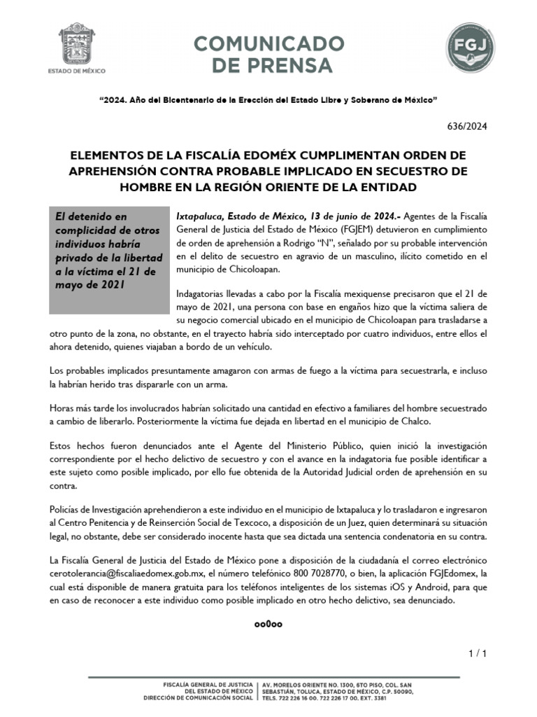 Comunicado 636 | PDF | Secuestro | Crímenes