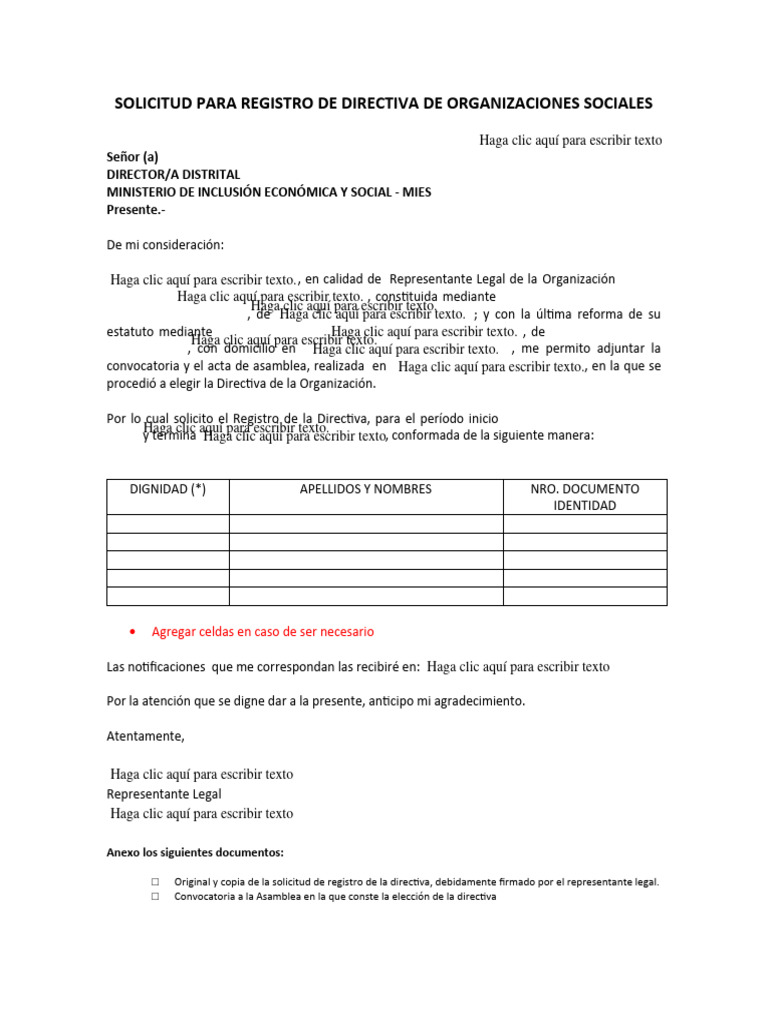 Solicitud Registro de Directiva de Organizaciones Sociales1 | PDF | Gobierno