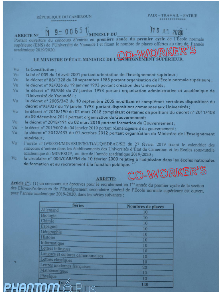 Concours ENS YDE 1er 2e Cycle 2019 | PDF