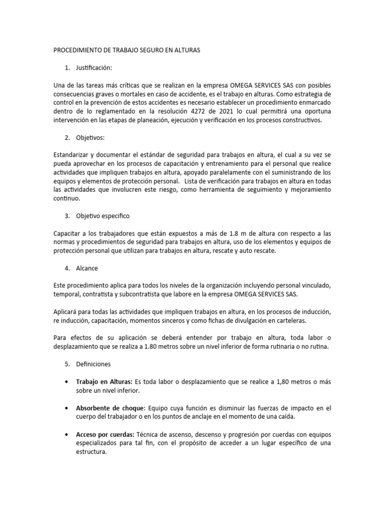 Procedimiento de Trabajo Seguro en Alturas | PDF | Conector eléctrico ...