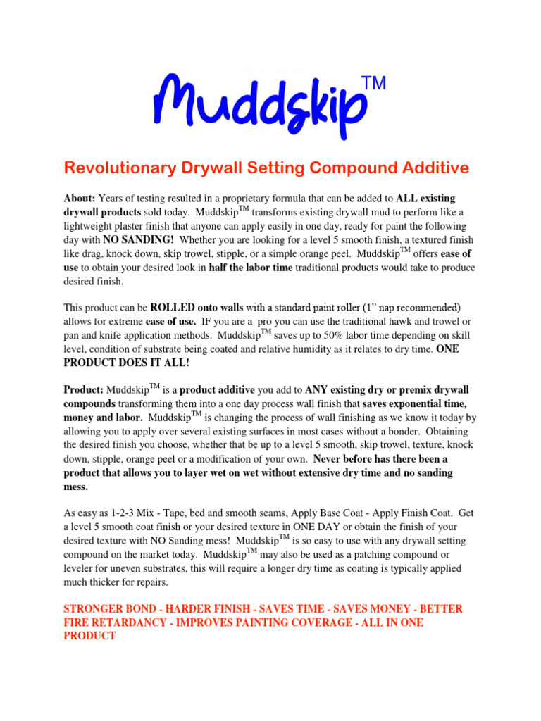 Muddskip Drywall Additive Overview | PDF | Art