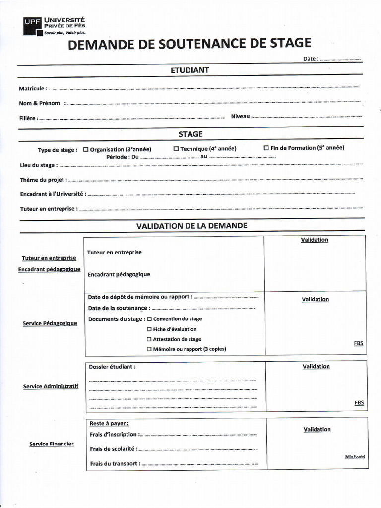 Demande de Soutenance de Stage | PDF