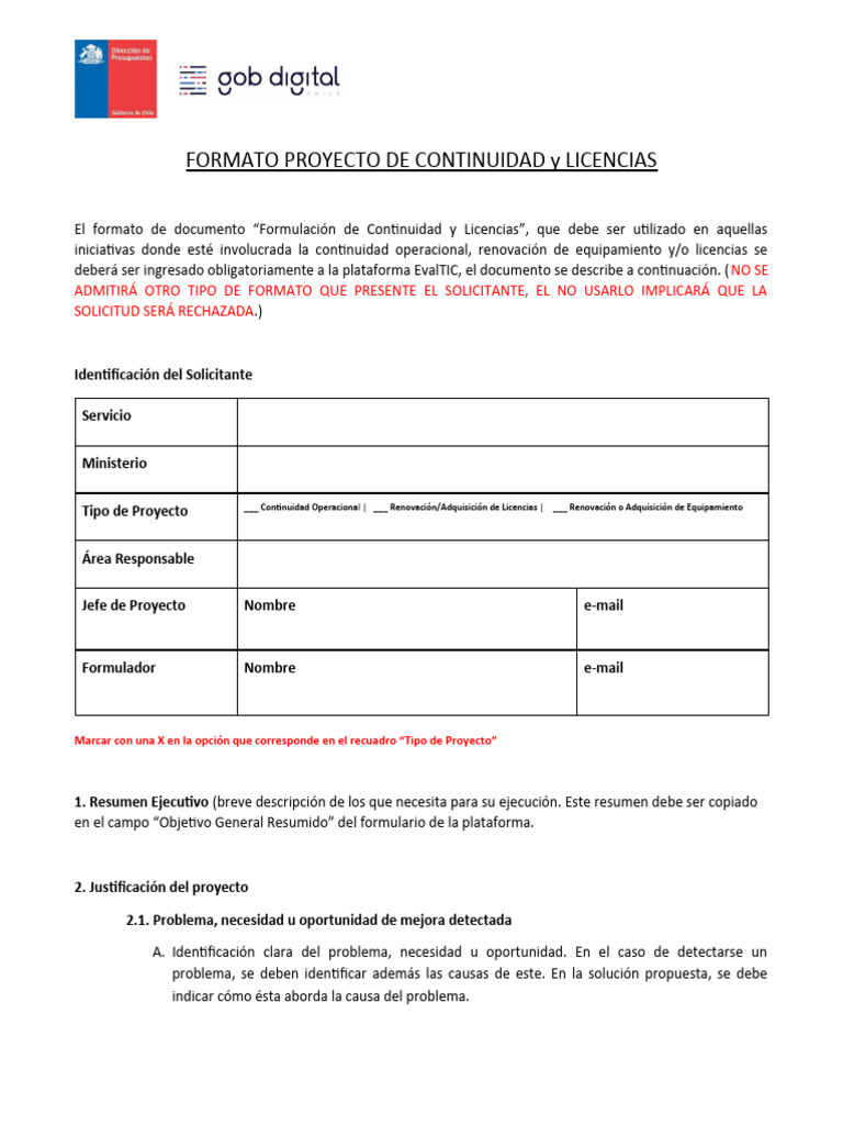 Formato Proyecto Continuidad Operacional y Licencias STJ3wO2 | PDF