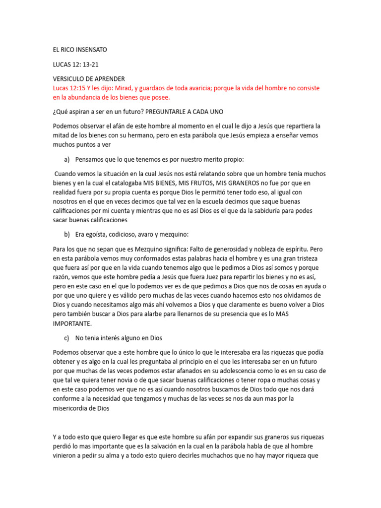 El Rico Insensato | PDF | Religión y espiritualidad