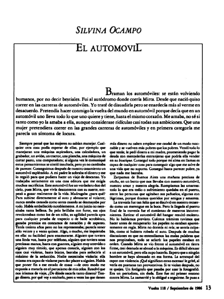 El automóvil Por Silvina Ocampo | PDF