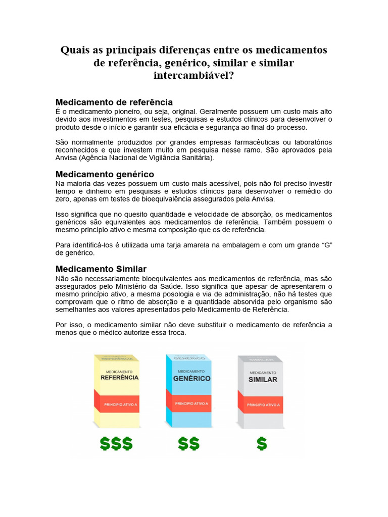 Quais As Principais Diferenças Entre Os Medicamentos de Referência ... Quais As Principais Diferenças Entre Os Medicamentos de Referência ...