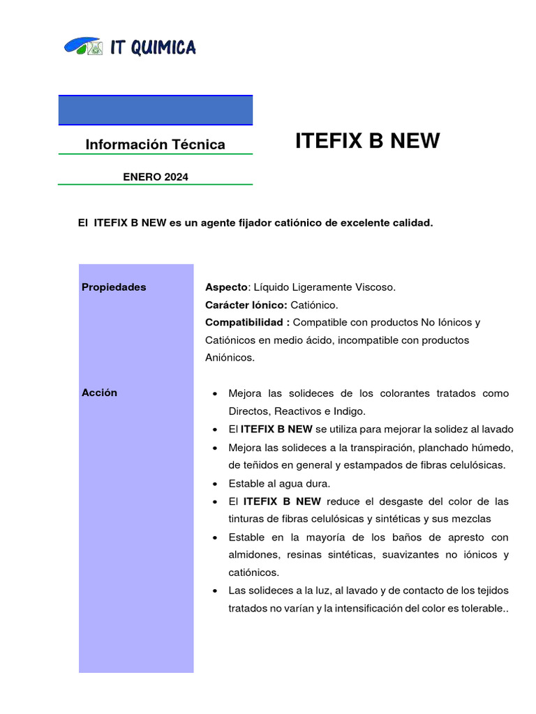 Itefix B New (Fijador Con Formaldehido) | PDF | Sustancias químicas | Materiales