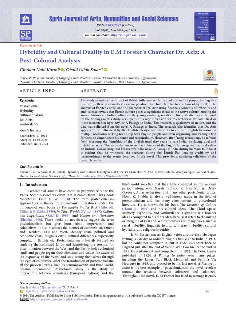 Hybridity and Cultural Duality in EM Forsters Cha | PDF | Postcolonialism