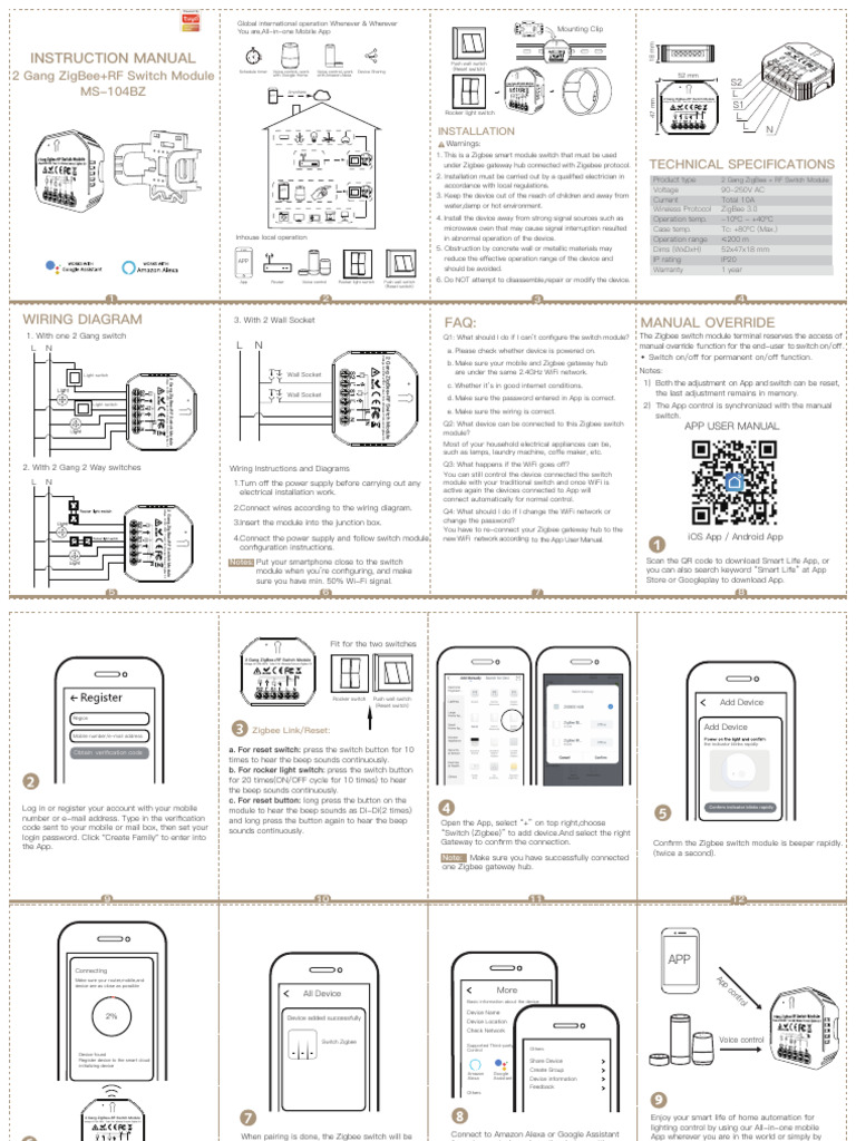 MS104BZ Zigbee Switch Manual | PDF | Wi Fi | Switch