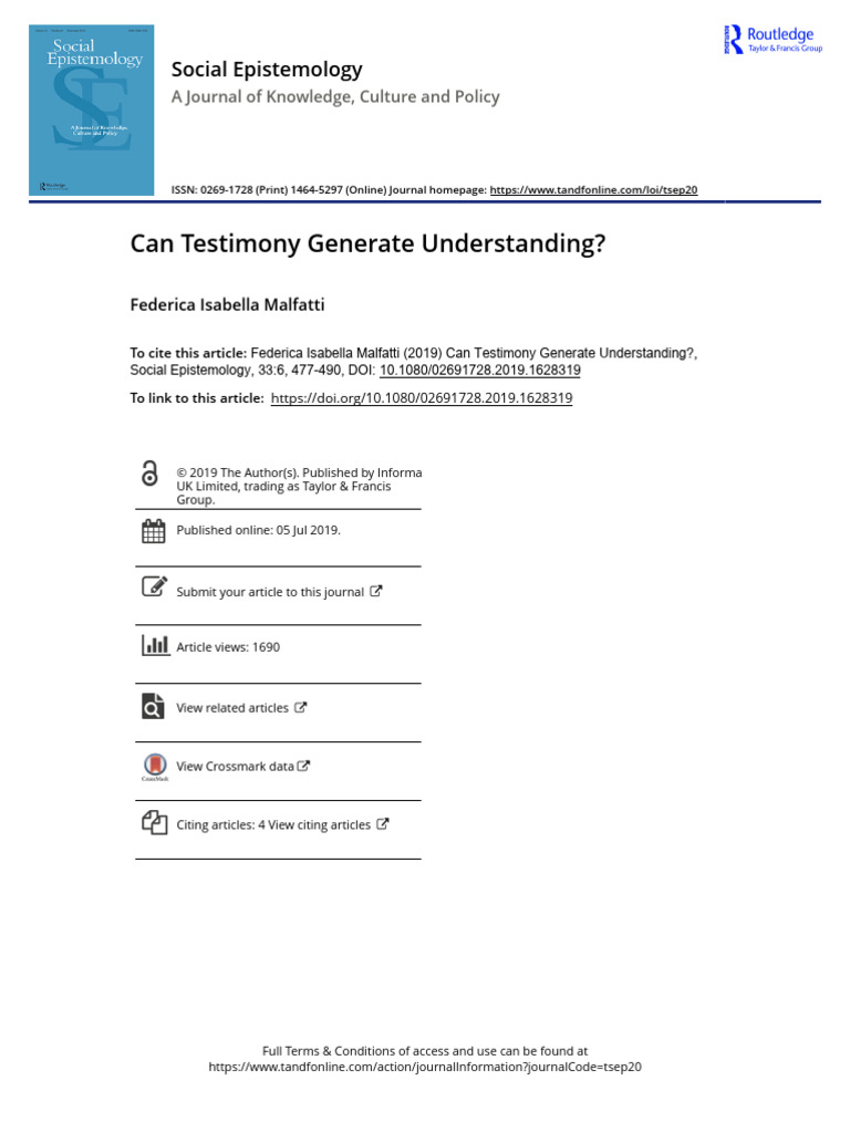 Testimony and Understanding Explained | PDF | Theory | Knowledge