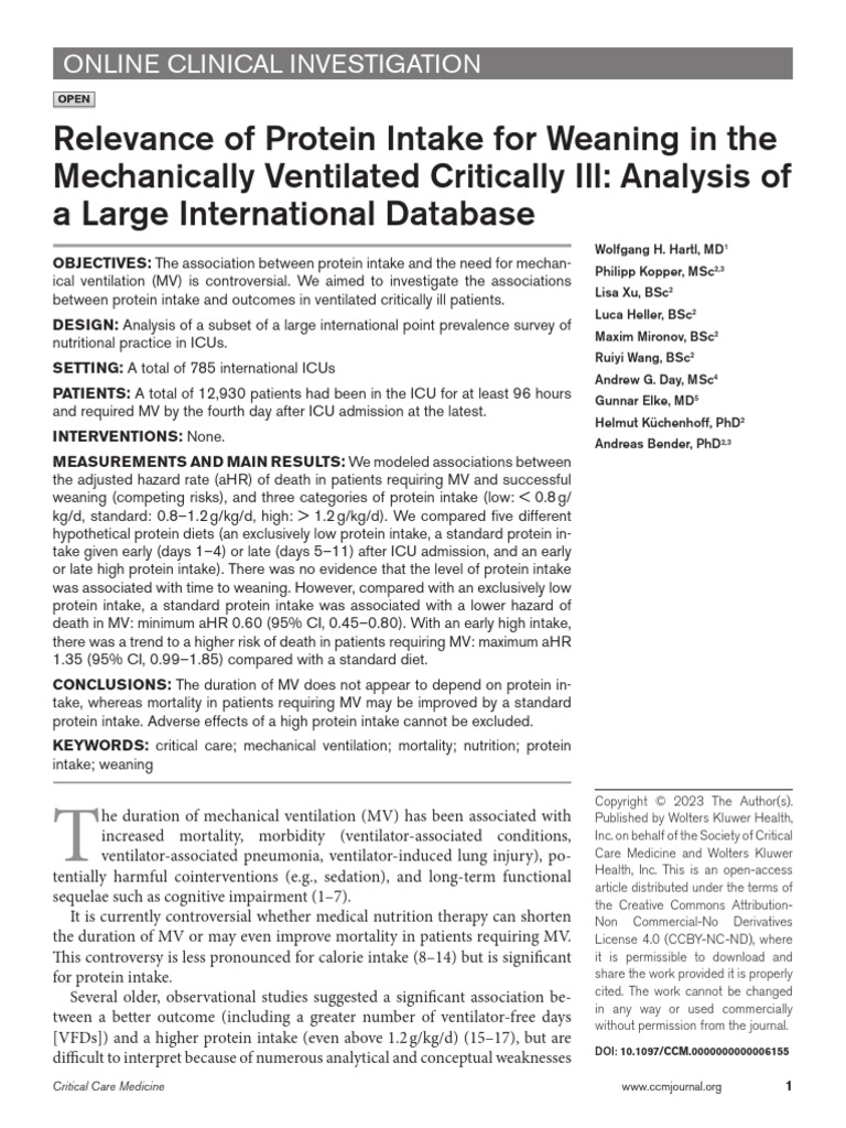 Relevance of Protein Intake For Weaning in The Mechanically Ventilated ...