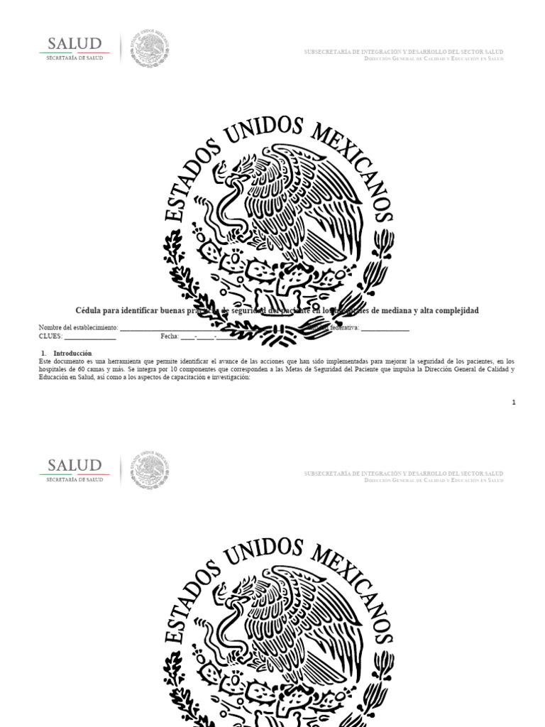 Cédula para Identificar buenas prácticas de seguridad del paciente ... Cédula para Identificar buenas prácticas de seguridad del paciente ...