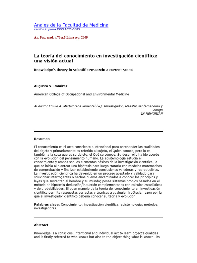 La Teoría Del Conocimiento en Investigación Científica | PDF | Conocimiento | Empirismo