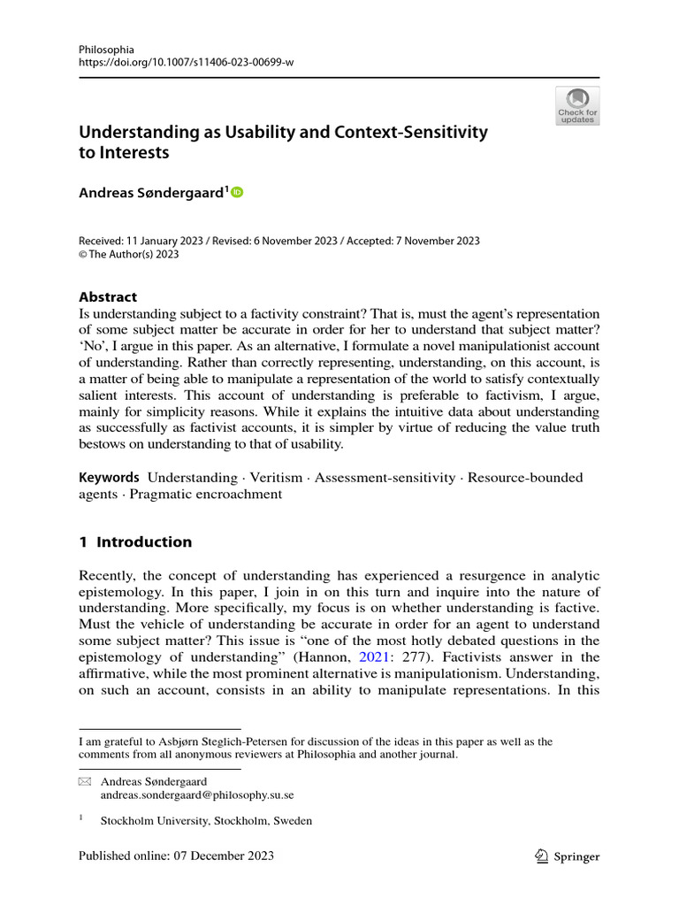 Understanding As Usability and Context Sensitivity | Download Free PDF | Epistemology | Theory