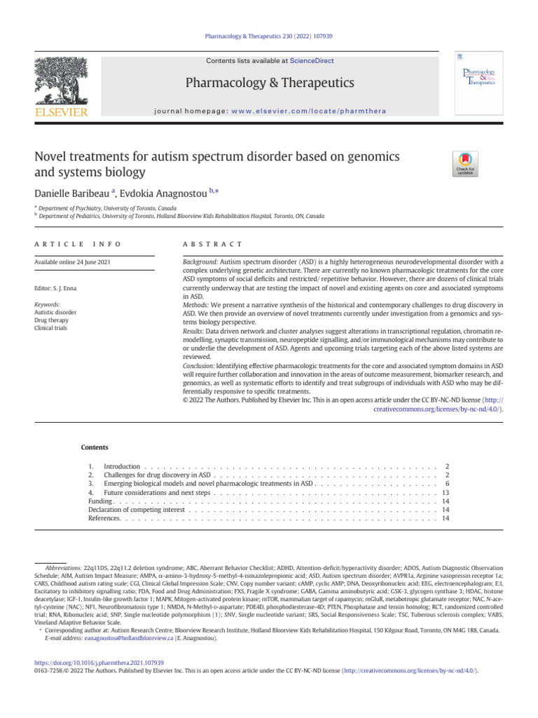Novel Treatments for Autism Spectrum Disorder Based o 2022 Pharmacology Th | PDF | Autism ...
