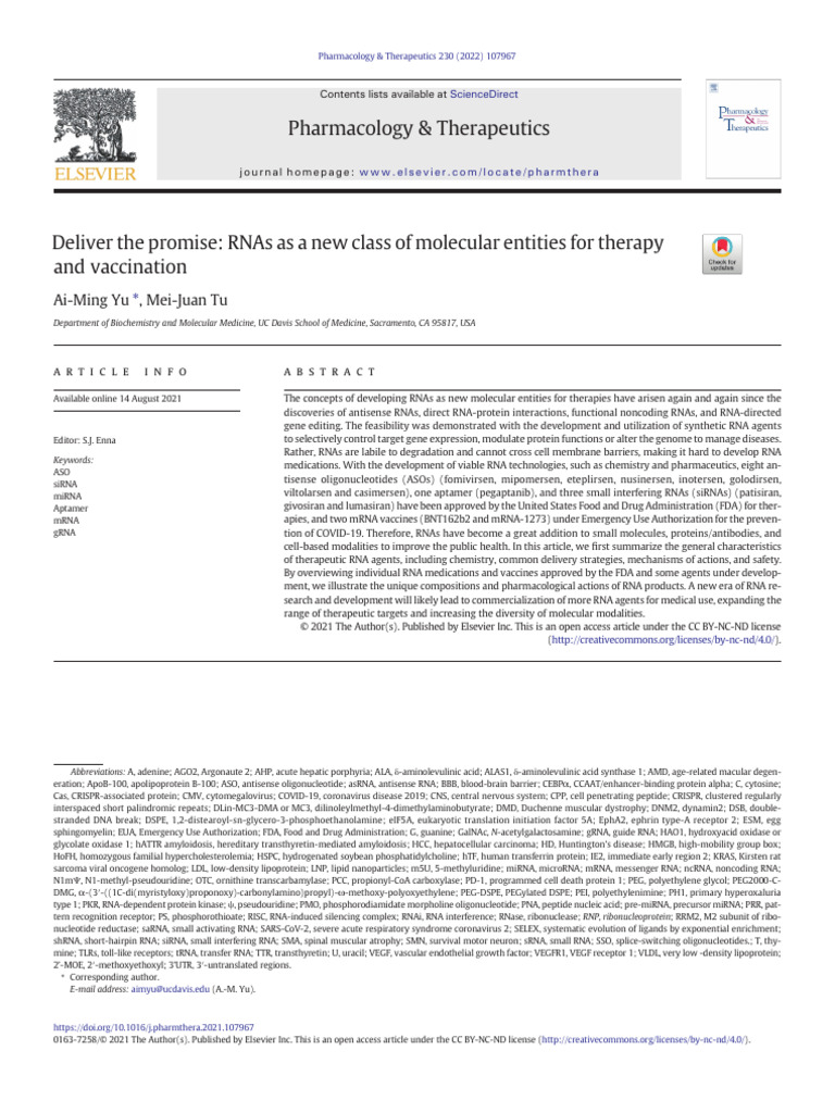 Deliver The Promise RNAs As A New Class of Molecular 2022 Pharmacology ... Deliver The Promise RNAs As A New Class of Molecular 2022 Pharmacology ...