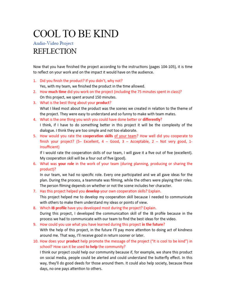 Cool To Be Kind - Reflection | PDF