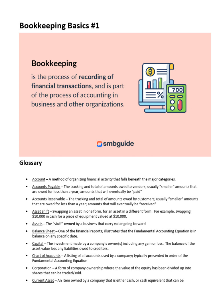 Basic Book Keeping - Glossary | PDF | Equity (Finance) | Debits And Credits
