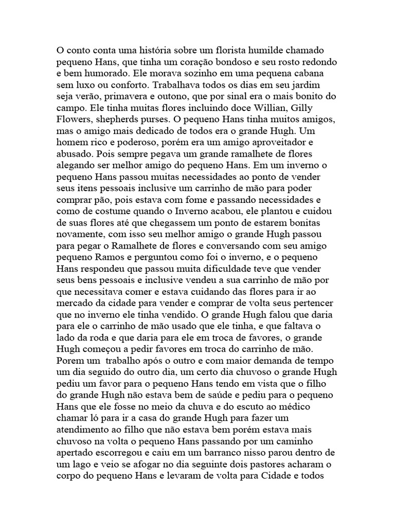 O Conto Conta Uma História Sobre Um Florista Humilde Chamado Pequeno Hans | PDF | Mistério ...