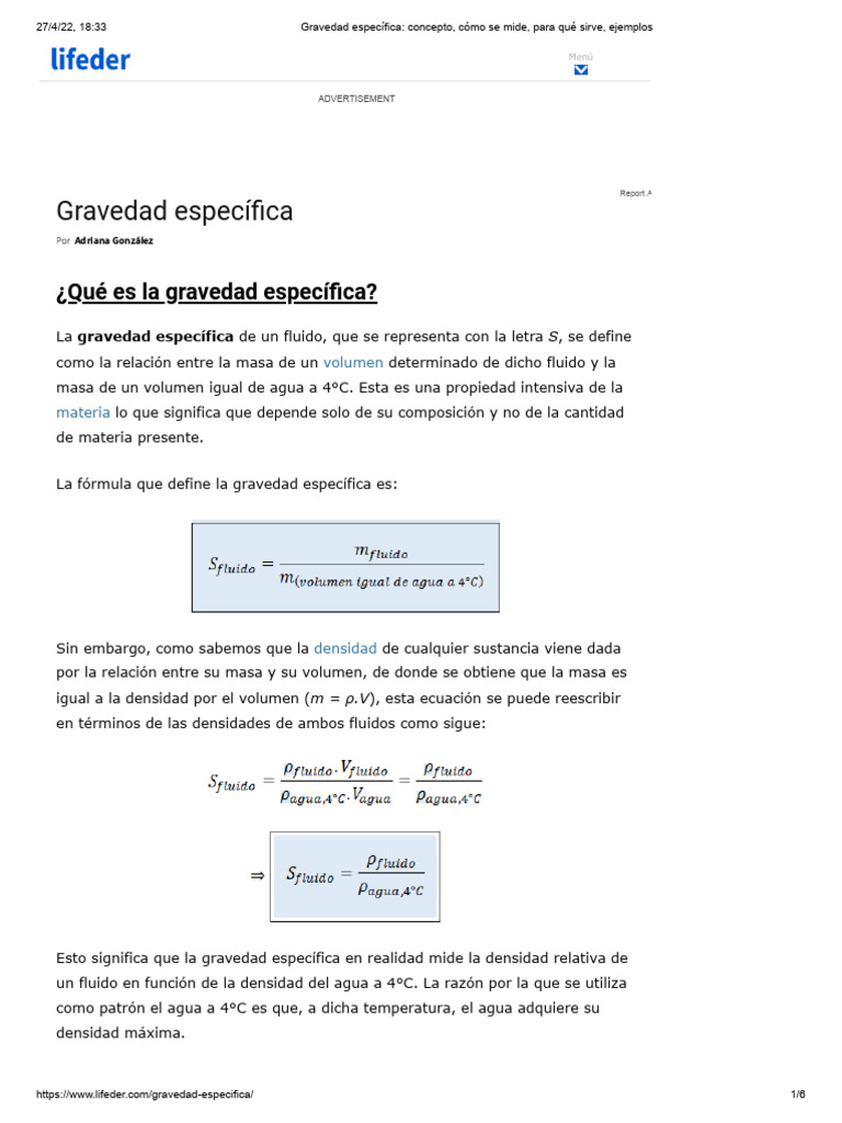 22 Calculo de La Gravedad Especifica | PDF | Densidad | Masa