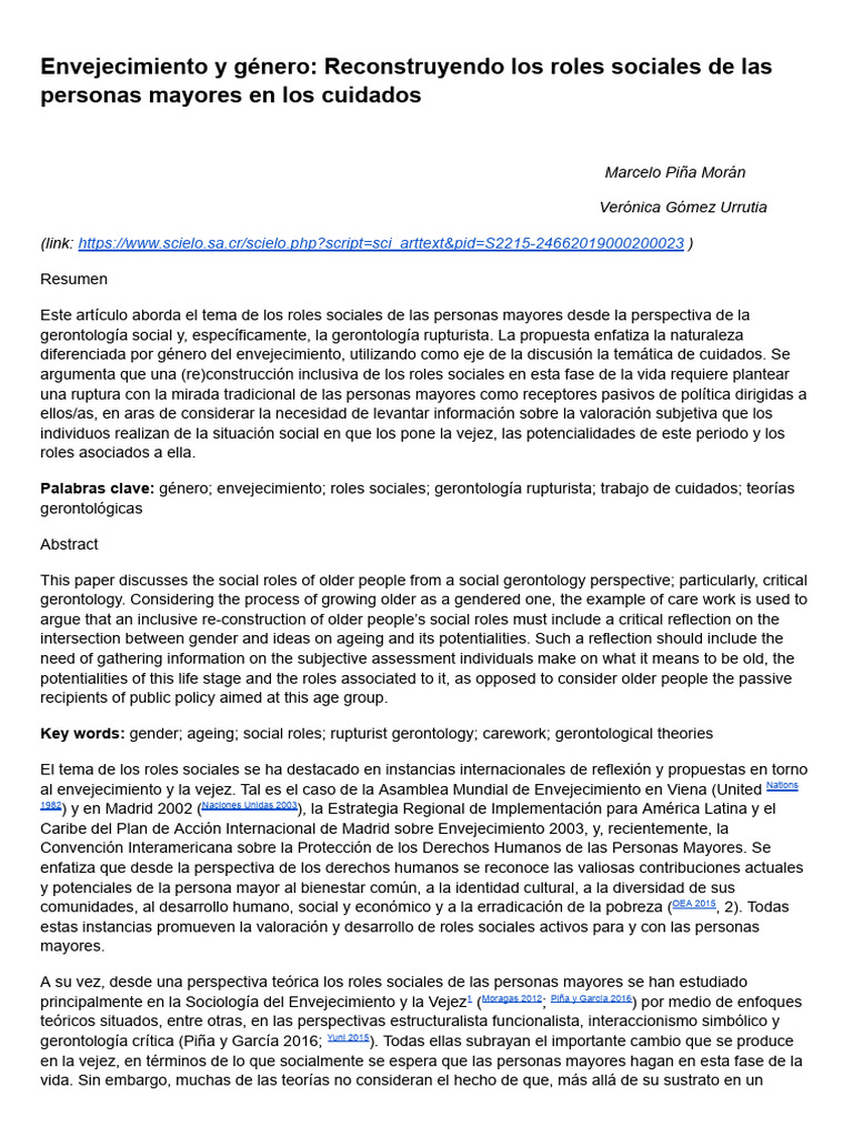 Piña Moran - Envejecimiento y Género | PDF | Vejez | Género