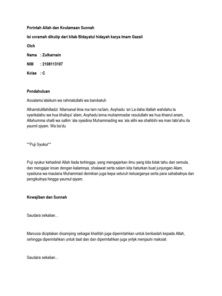 Tugas Naskah Ceramah MK Literasi Kitab Kuning | PDF