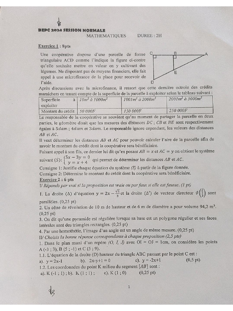 Maths Bepc 2024 | PDF