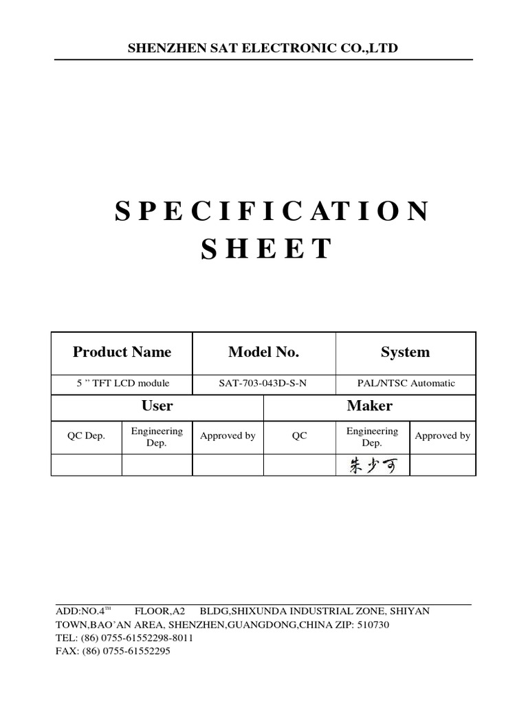 5'' TFT LCD Module Datasheet | PDF | Liquid Crystal Display | Rgb Color ...