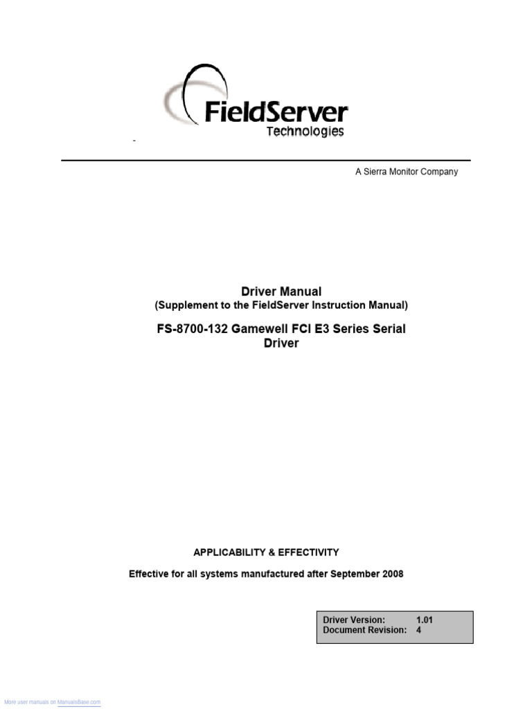 Manual FieldServer Gamewell FCI E3 Series | PDF | Device Driver | Bit