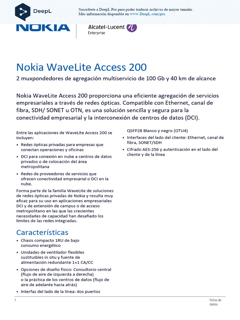 Nokia WaveLite Access 200: Agregación Eficiente | PDF | Computación en ...