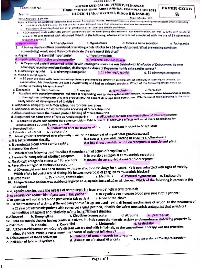 Solved Block H KMU 2023 Prof | PDF