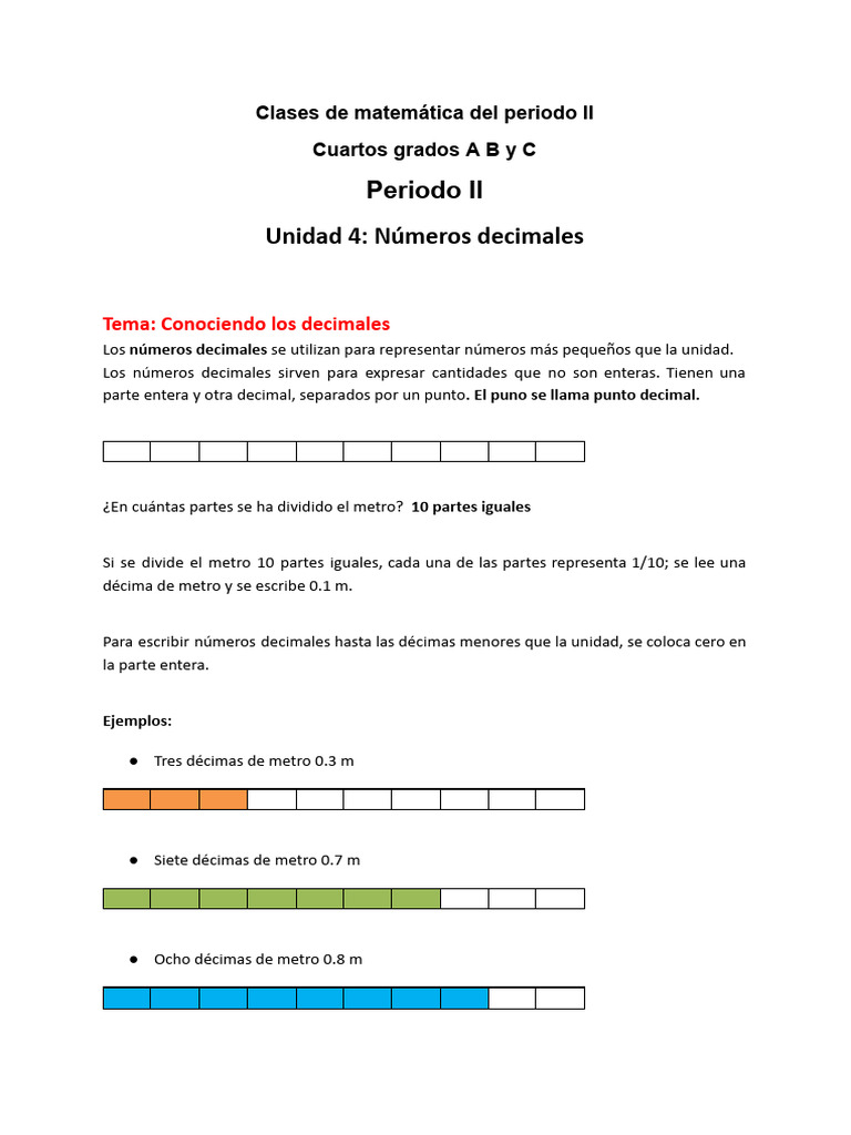 Clases de Matemática Periodo II | PDF | Decimal | Matemática Elemental