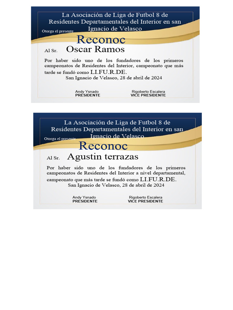 Reconocimientos Liga | PDF