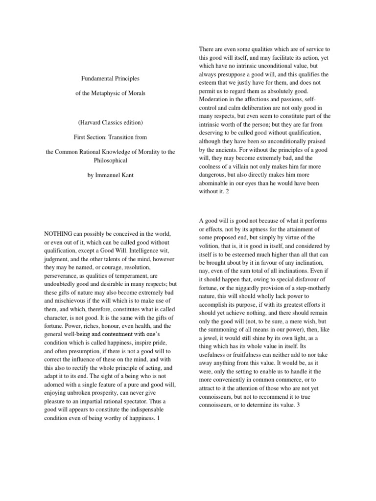 Deontological Principles of Good Will | PDF | Reason | Happiness