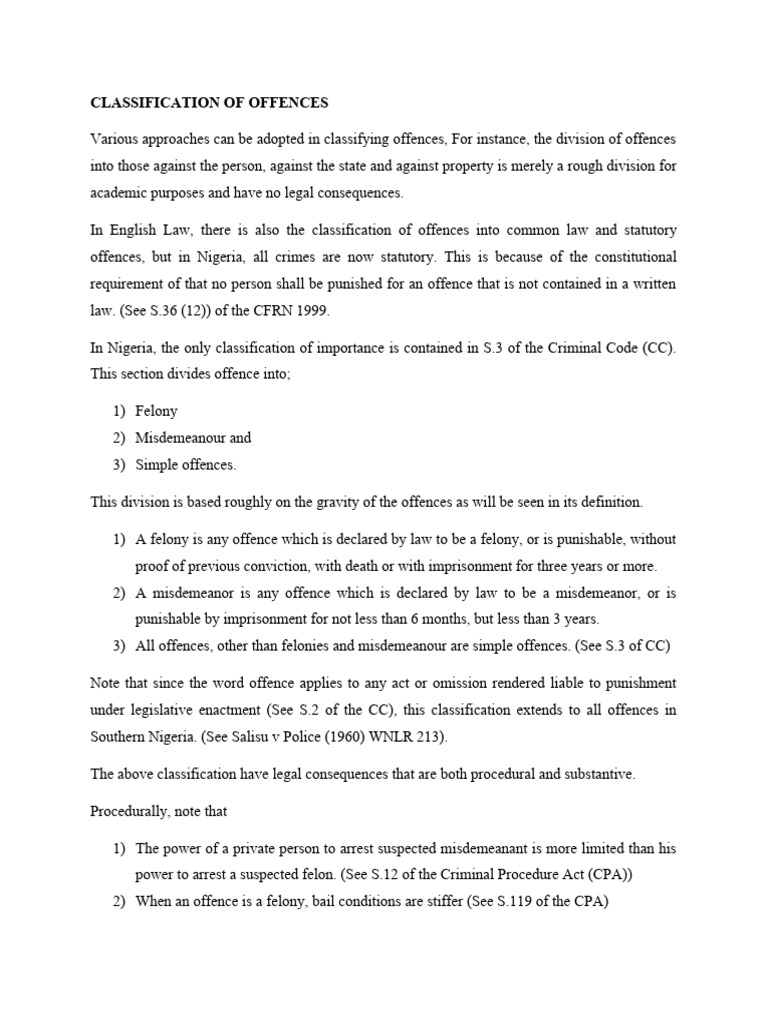 Classification of Offences | Download Free PDF | Felony | Crimes