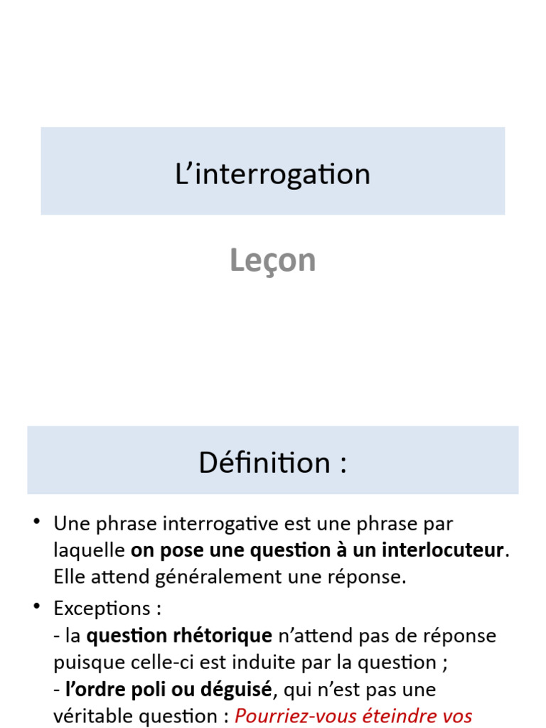Grammaire L'Interrogation Cours | PDF | Question | Phrase