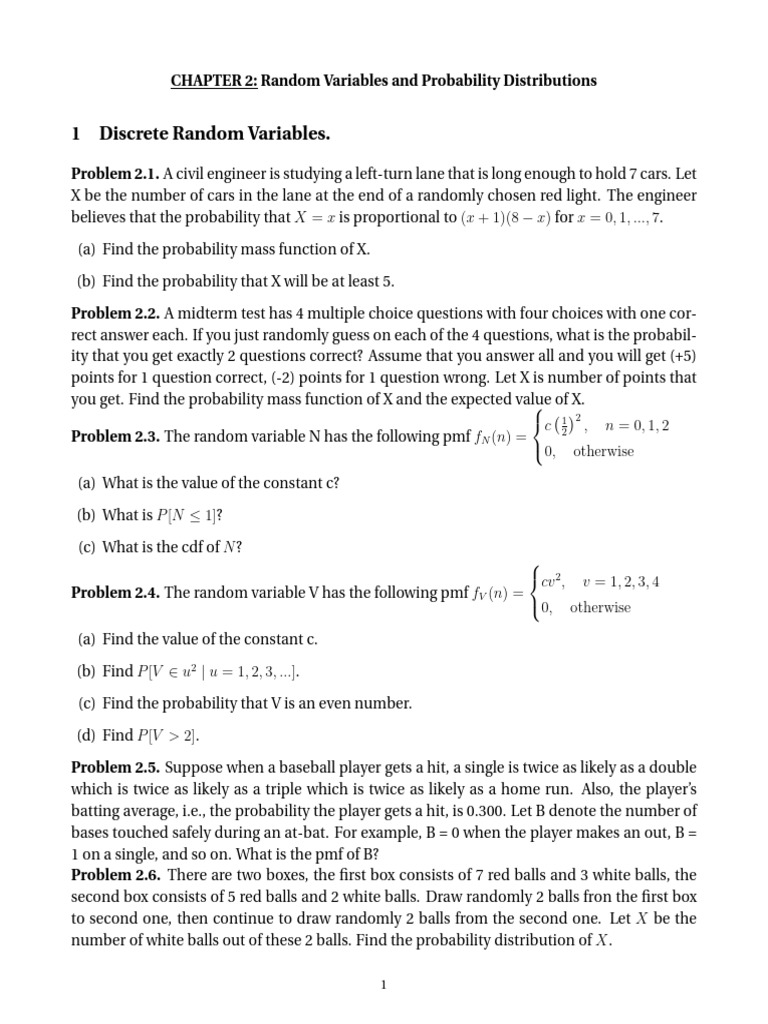 MI2023.Chapter 2. Random Variables and Probability Distributions | PDF | Probability Density ...