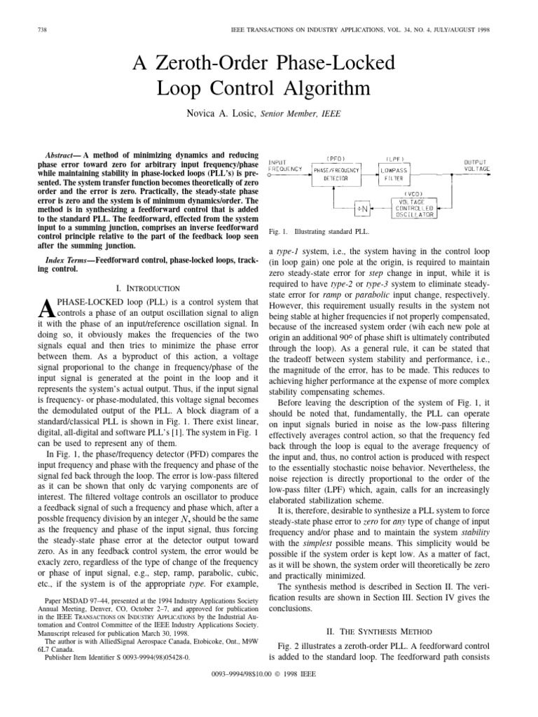 A Zeroth-Order Phase-Locked Loop Control Algorithm - Losic1998 | PDF | Detector (Radio ...