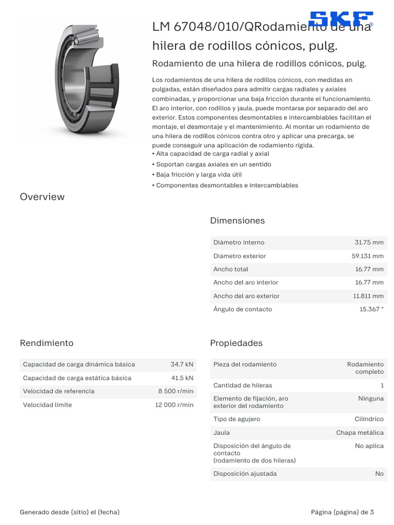 Rodamiento Cónico de Rodillos 31.75 mm | PDF