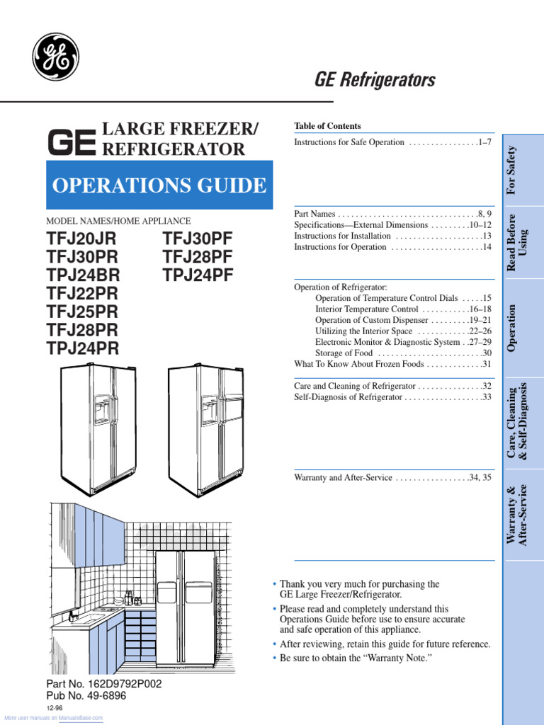 GE Refrigerator User Guide | PDF | Refrigerator | Ac Power Plugs And ...