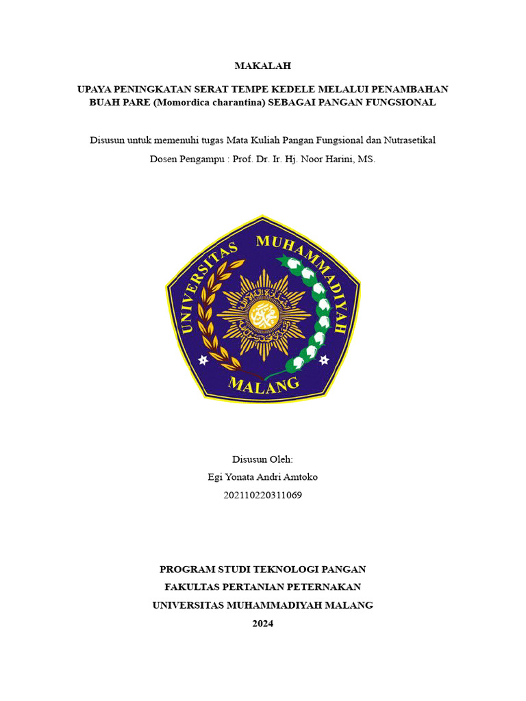Upaya Peningkatan Serat Tempe Kedele Melalui Penambahan Buah Pare ...