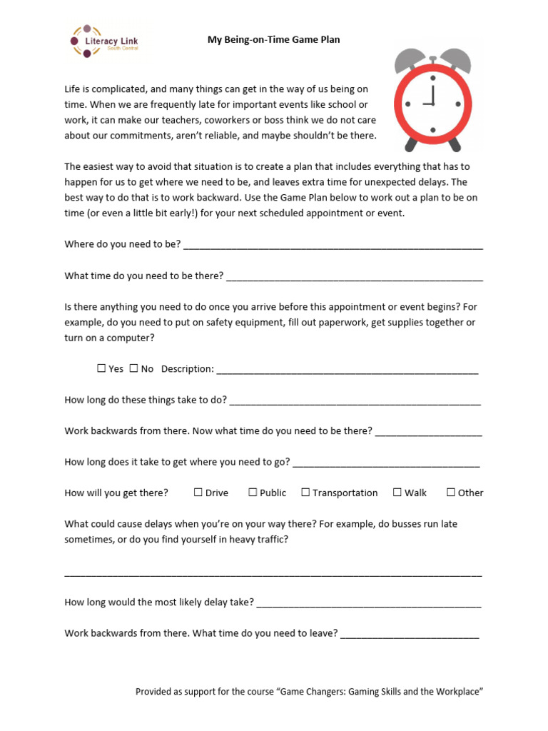 Being On Time Game Plan | PDF | Career & Growth