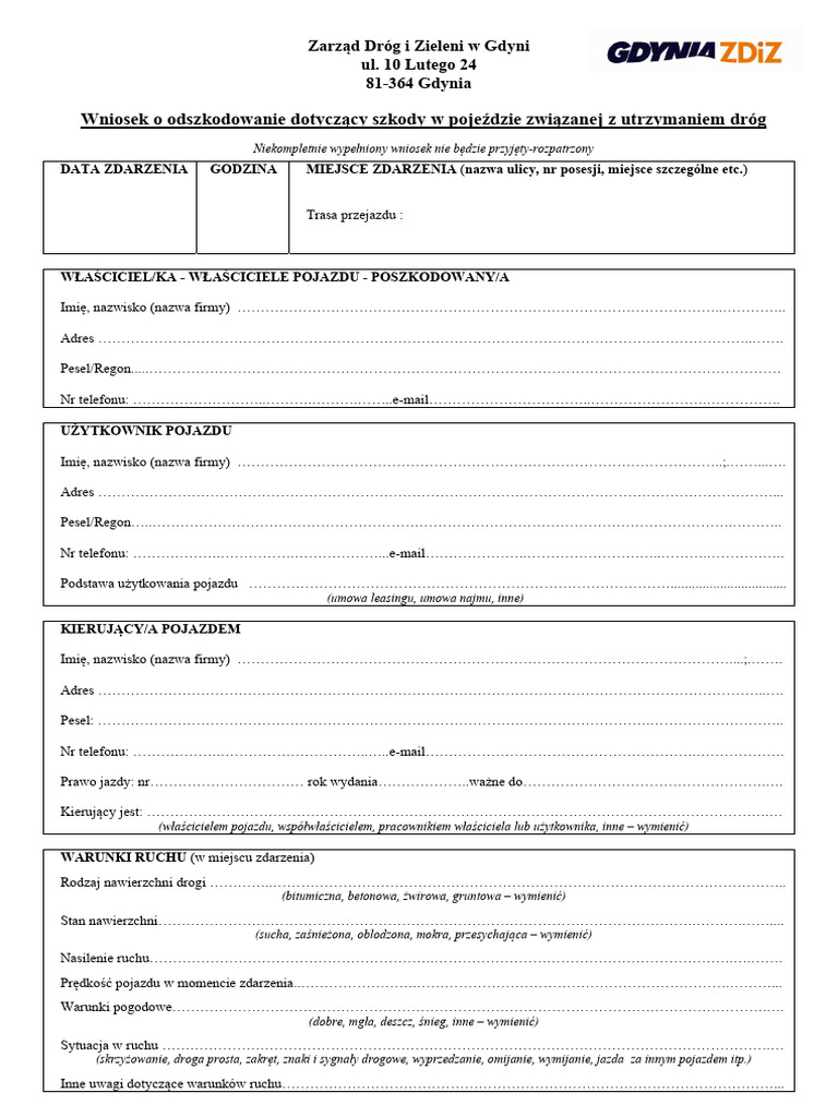 Wniosek-o-odszkodowanie-szkoda-w-pojezdzie | PDF