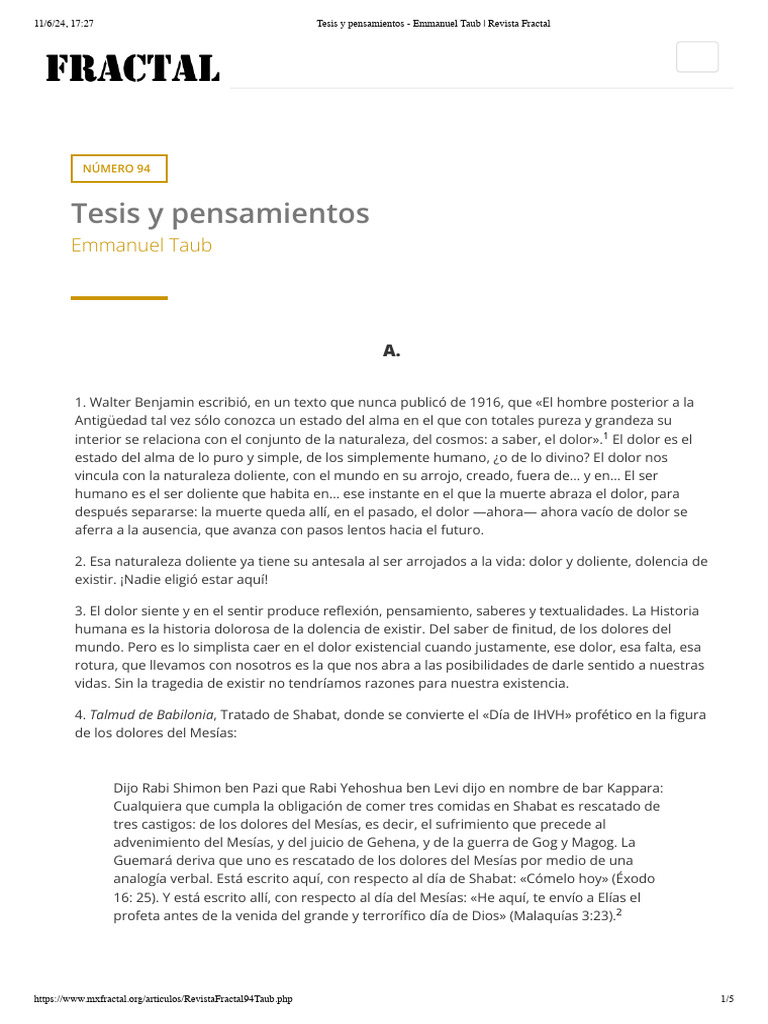 Tesis y Pensamientos - Emmanuel Taub - Revista Fractal | PDF | Franz ...