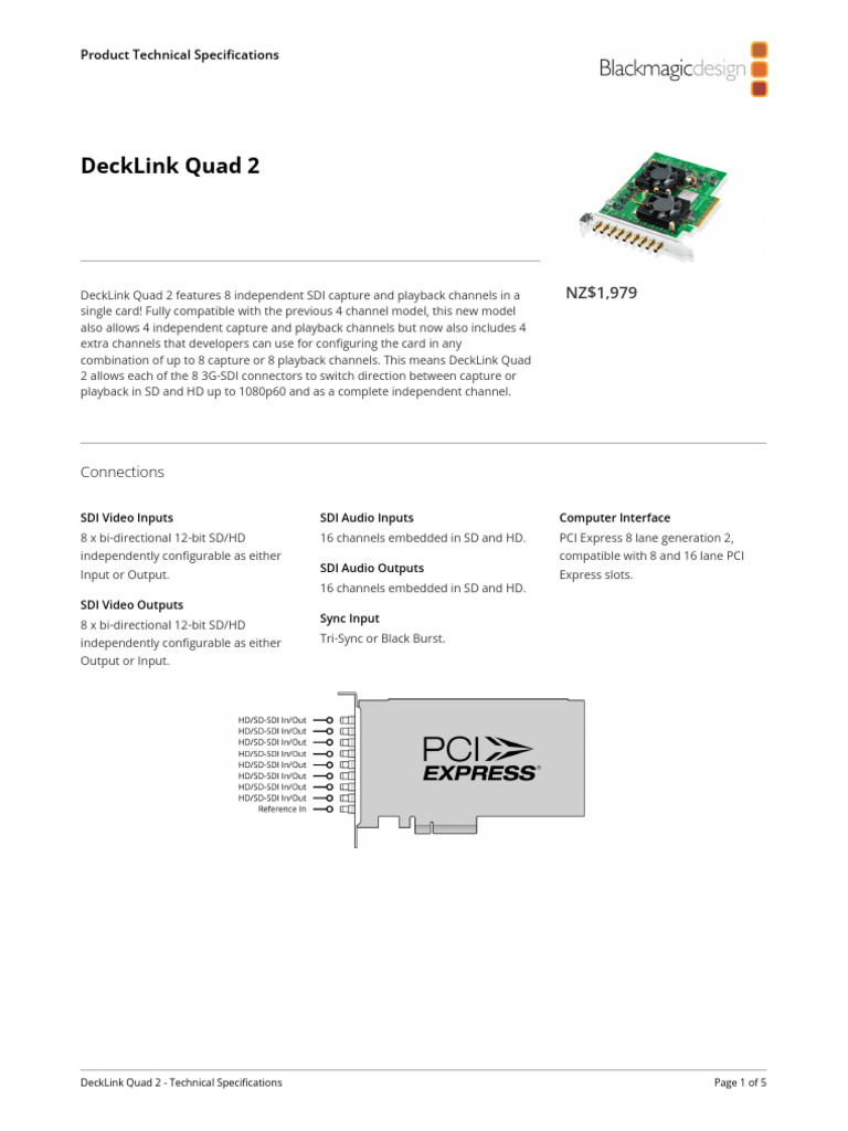 DeckLink Quad 2 Technical Specs | PDF | Video | Information And ...