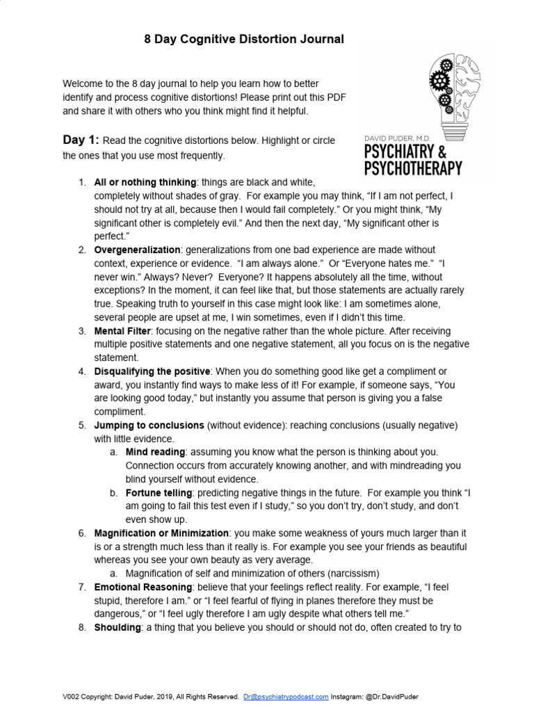 Cognitive Distortion Journal | PDF | Emotions | Mental Processes
