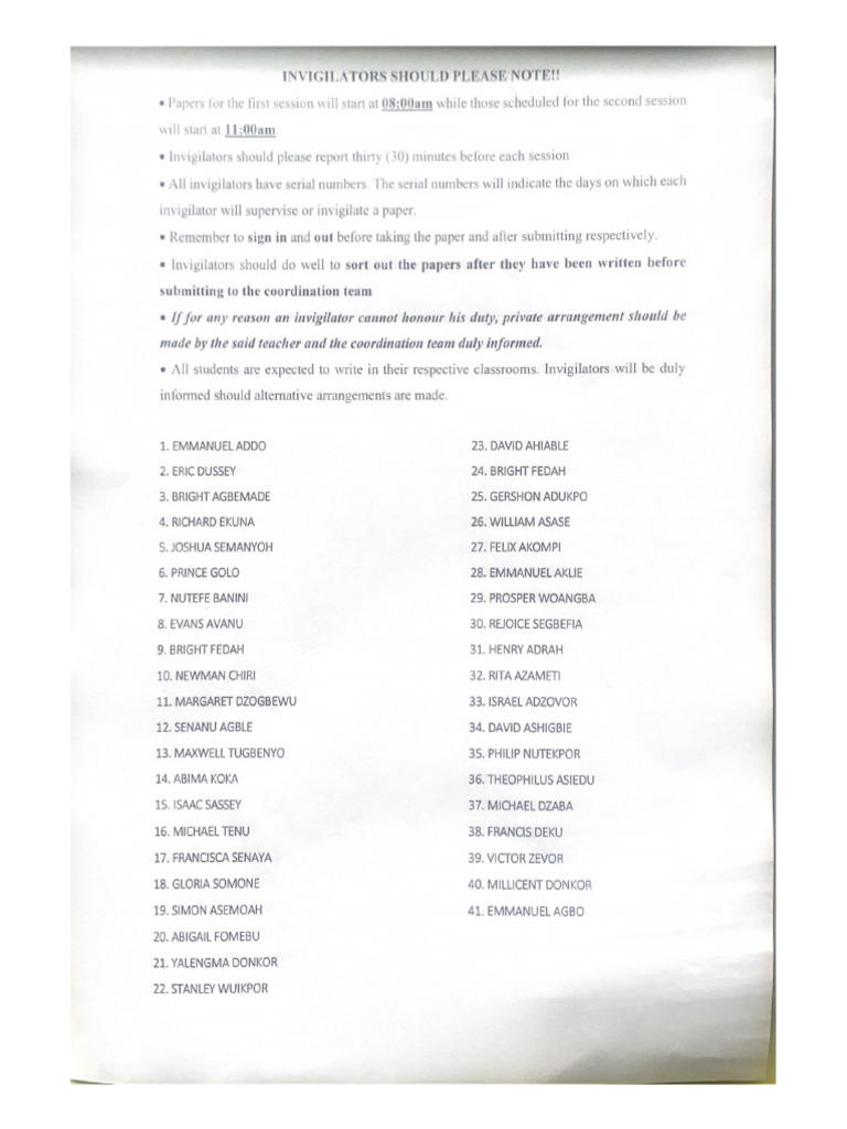 Invigilators Should Please Note!! | PDF