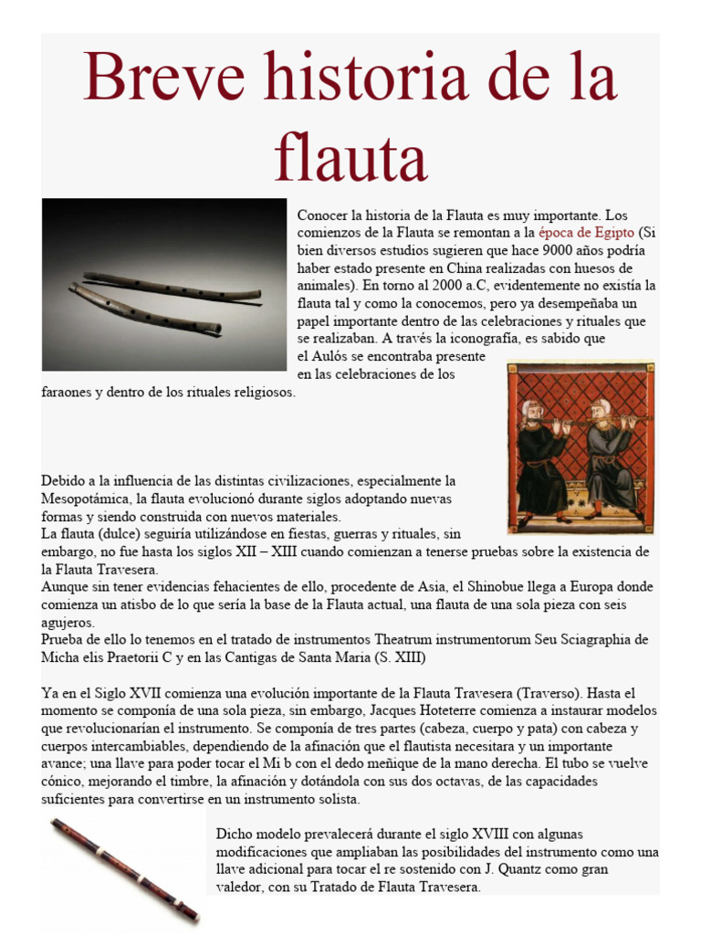 Breve Historia de La Flauta | PDF | Flauta | Aerófonos