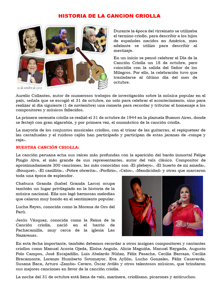 Historia de La Cancion Criolla | Descargar gratis PDF | Perú | Musica ...